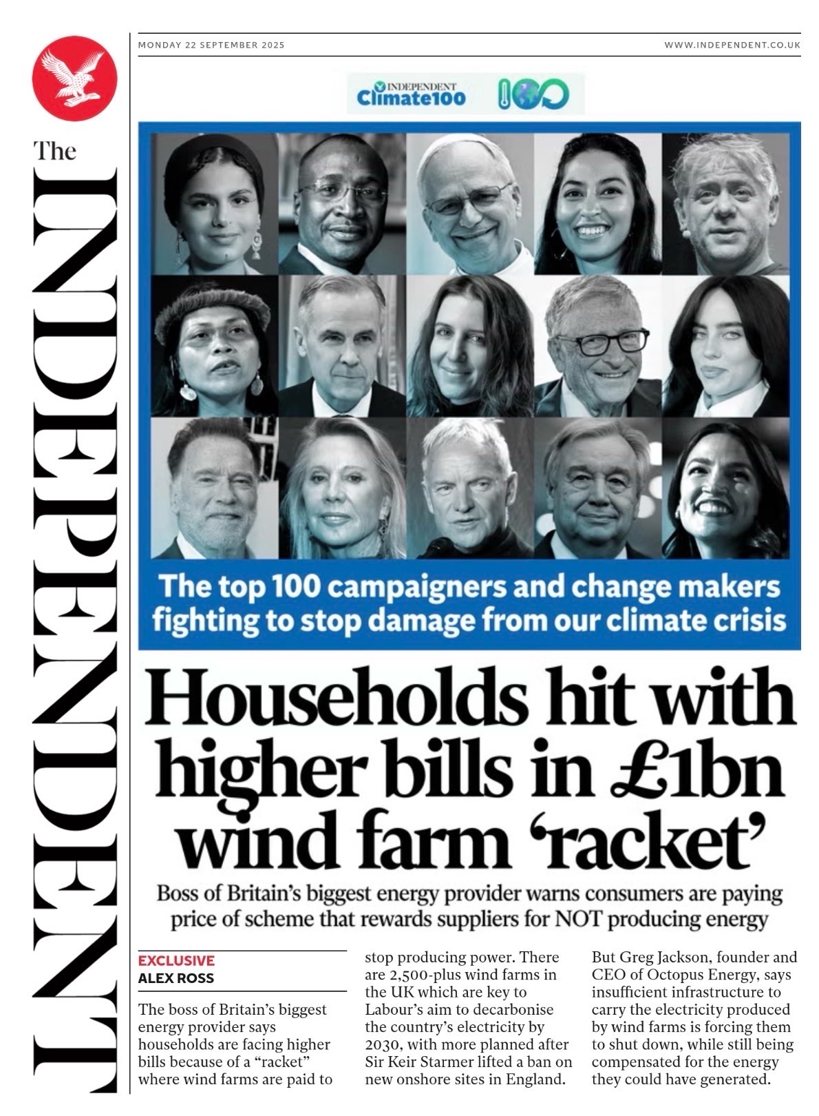 Independent Front Page 22nd of September 2025 - Tomorrow's Papers Today!