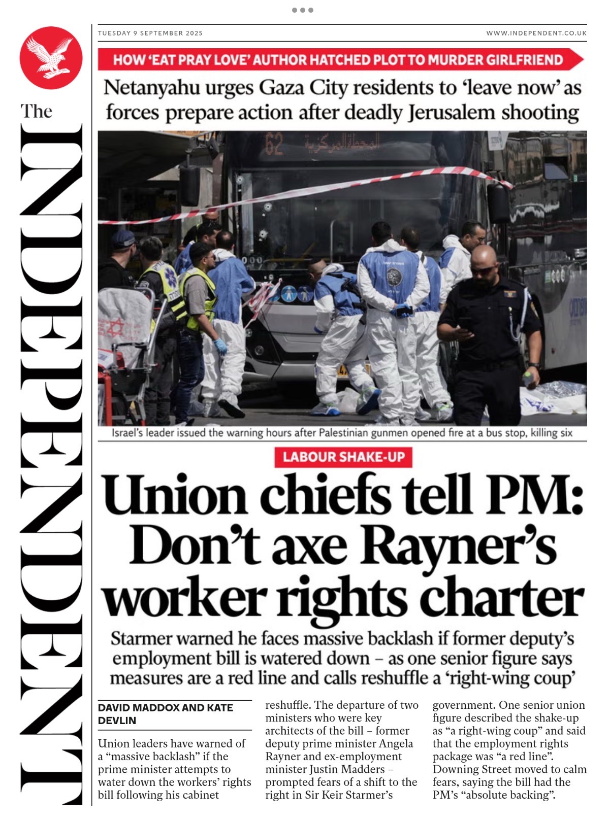Independent Front Page 9th of September 2025 - Tomorrow's Papers Today!