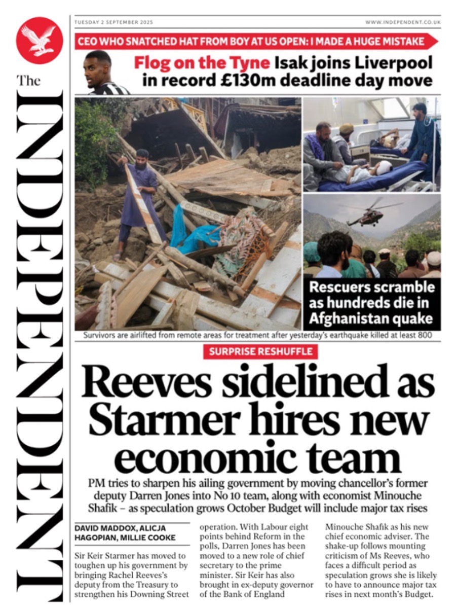 Independent Front Page 3rd of September 2025 - Tomorrow's Papers Today!