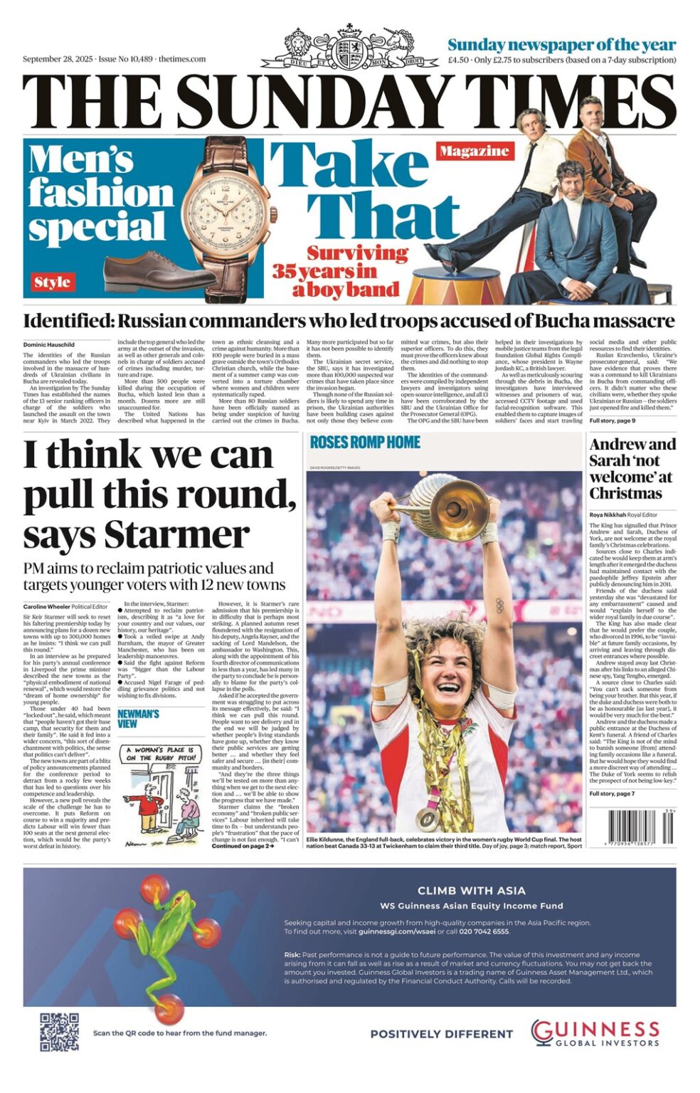 Sunday Times Front Page 28th of September 2025 - Tomorrow's Papers Today!