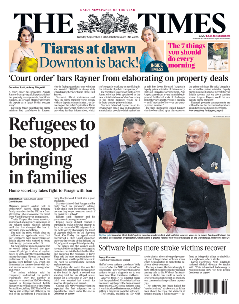 Times Front Page 2nd of September 2025 - Tomorrow's Papers Today!