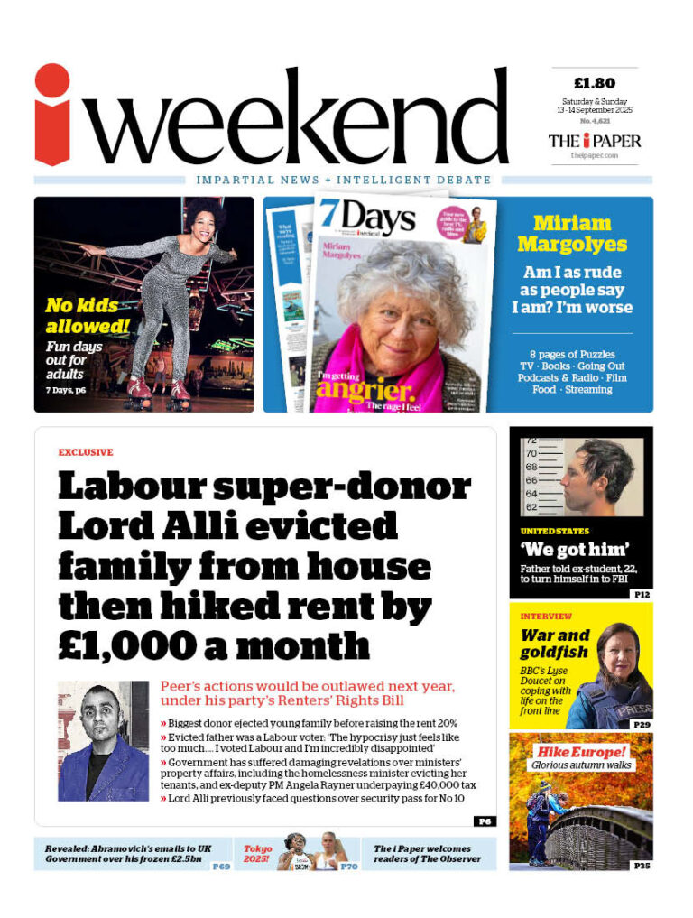 i weekend Front Page 13th of September 2025 - Tomorrow's Papers Today!