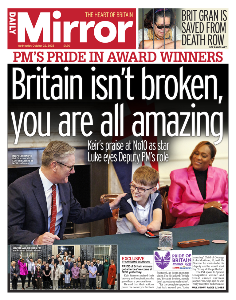 Daily Mirror Front Page 22nd of October 2025 - Tomorrow's Papers Today!