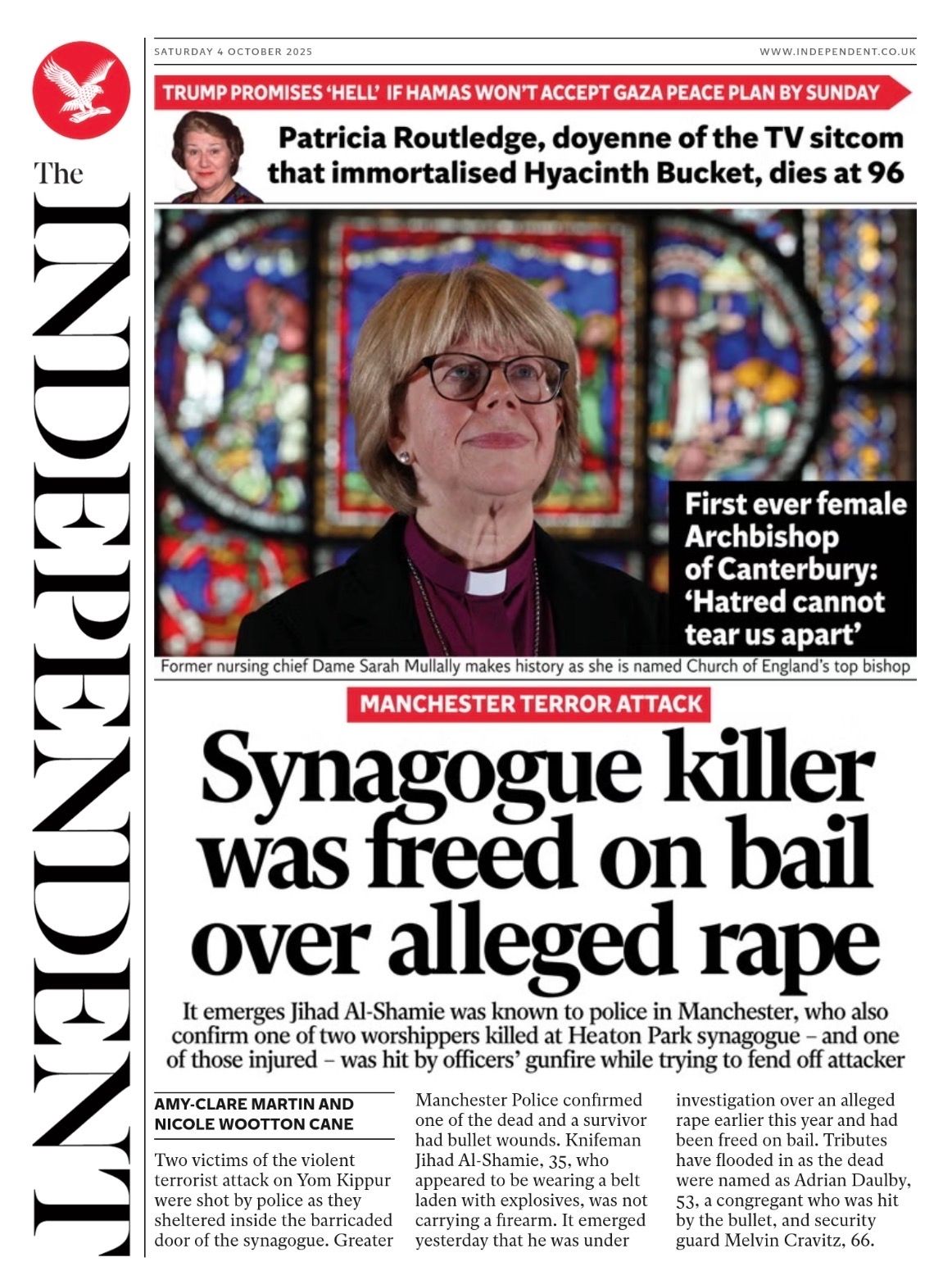 Independent Front Page 4th of October 2025 - Tomorrow's Papers Today!
