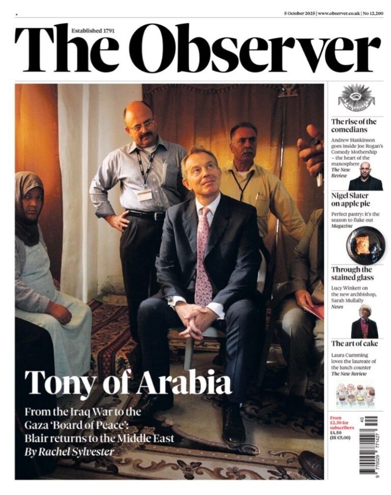 Observer Front Page 5th of October 2025 - Tomorrow's Papers Today!