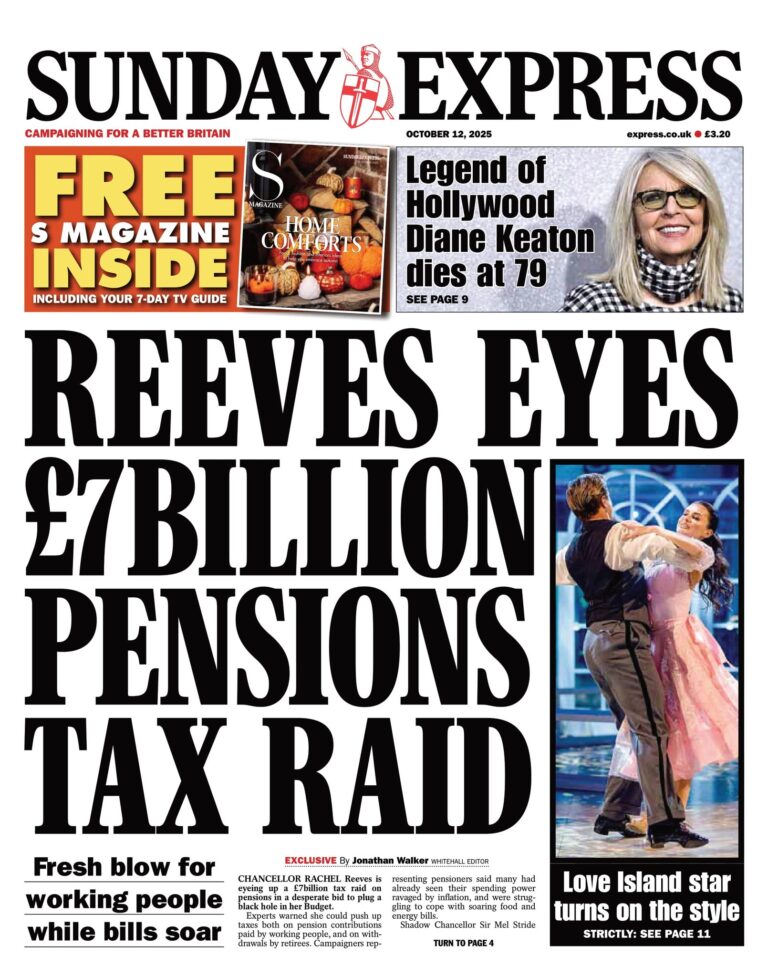 Sunday Express Front Page 12th of October 2025 - Tomorrow's Papers Today!