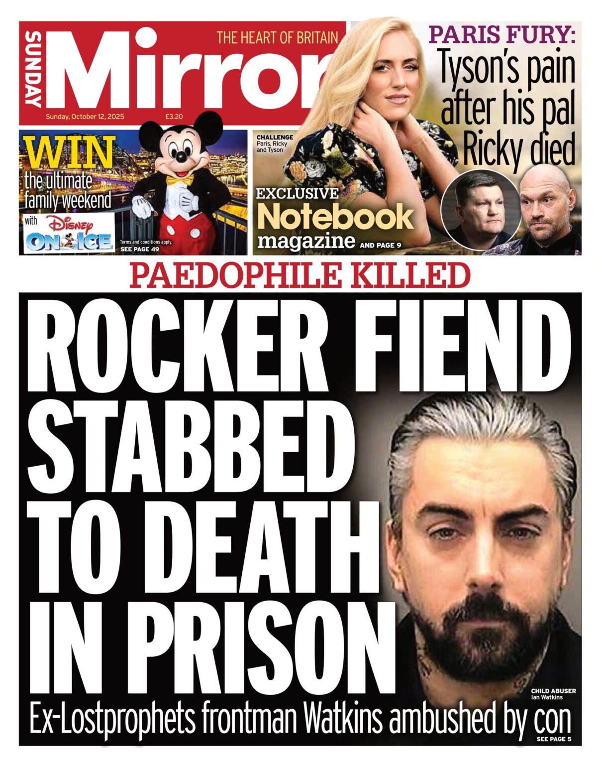Sunday Mirror Front Page 12th of October 2025 - Tomorrow's Papers Today!