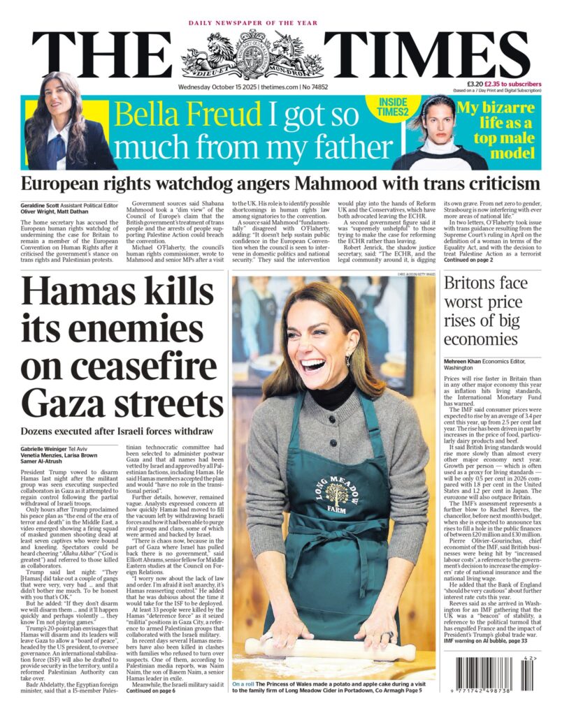 Times Front Page 15th of October 2025 - Tomorrow's Papers Today!