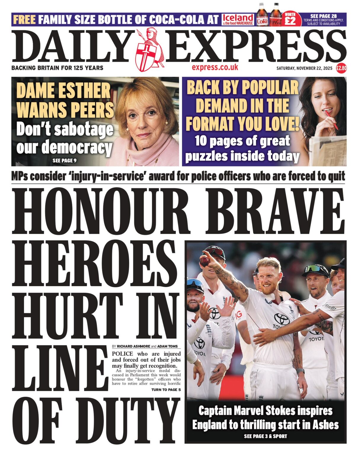 Daily Express Front Page 22nd of November 2025 - Tomorrow's Papers Today!