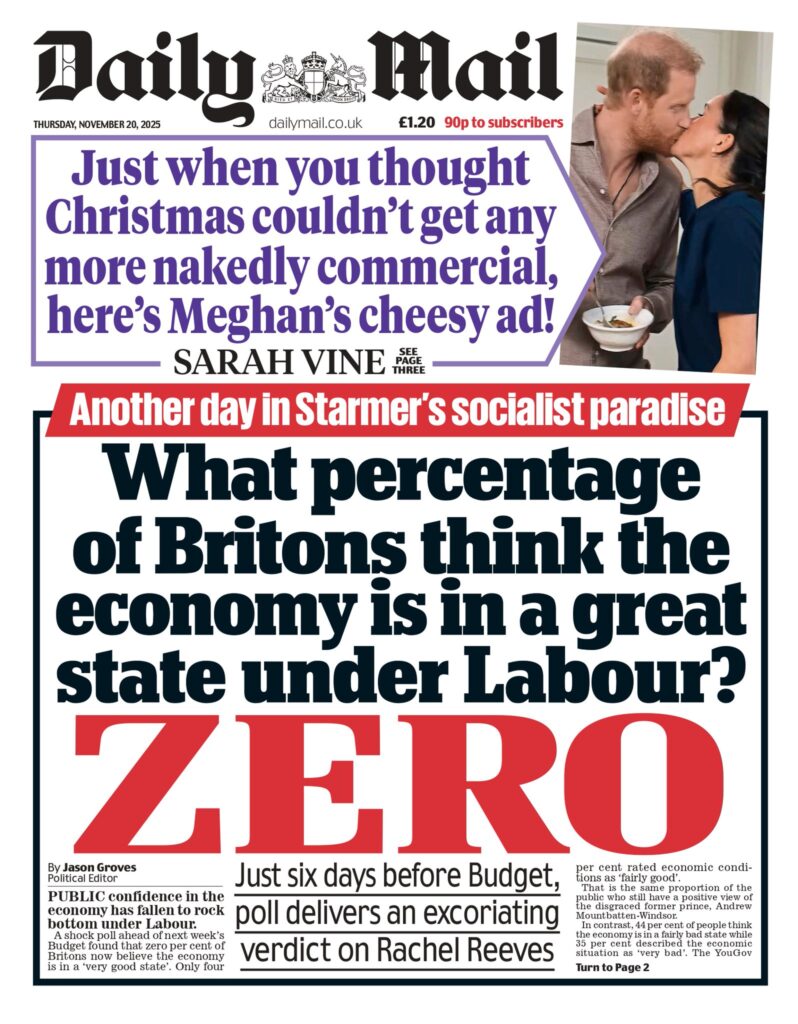 Daily Mail Front Page 20th of November 2025 - Tomorrow's Papers Today!