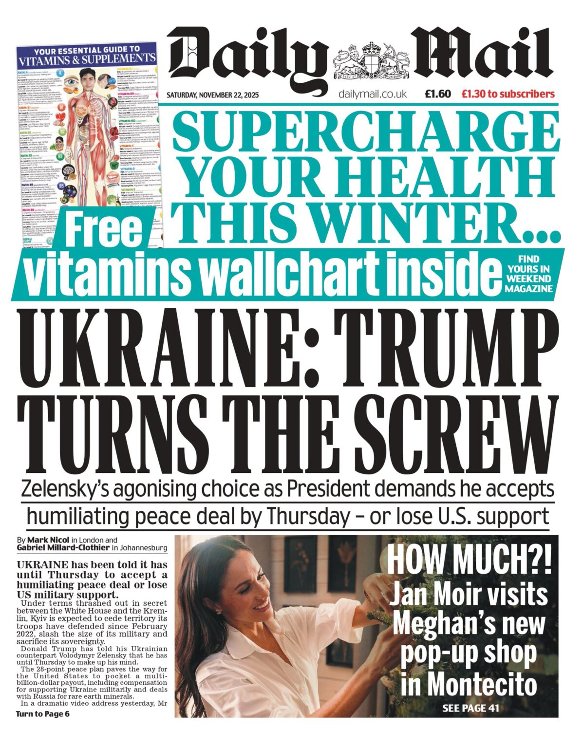 Daily Mail Front Page 22nd of November 2025 - Tomorrow's Papers Today!