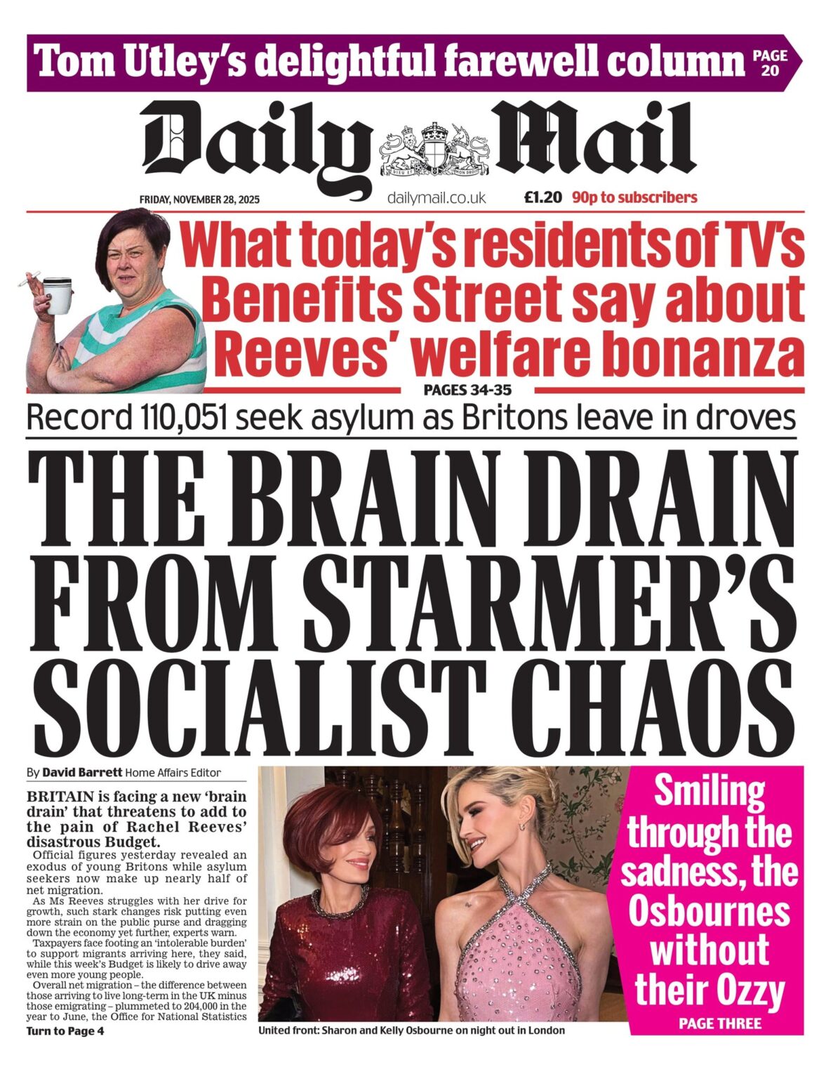 Daily Mail Front Page 28th of November 2025 - Tomorrow's Papers Today!
