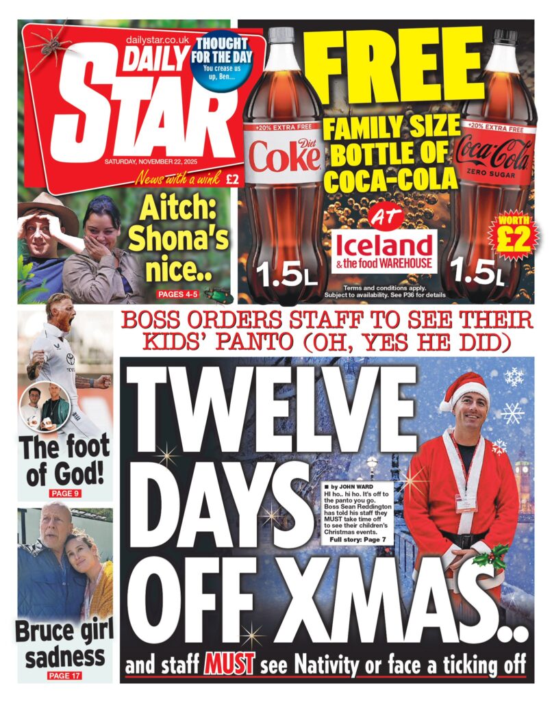 Daily Star Front Page 22nd of November 2025 - Tomorrow's Papers Today!