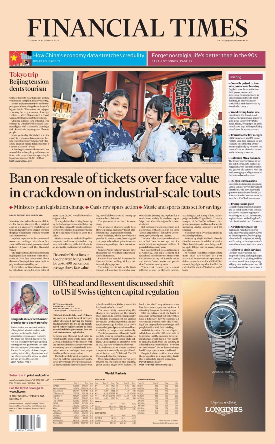 Financial Times Front Page 18th of November 2025 - Tomorrow's Papers Today!