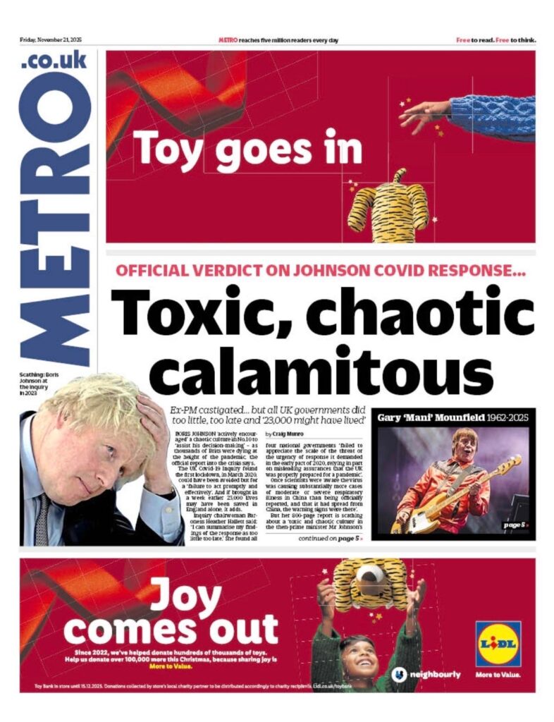 Metro Front Page 21st of November 2025 - Tomorrow's Papers Today!