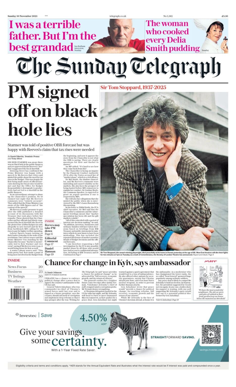 Sunday Telegraph Front Page 30th of November 2025 - Tomorrow's Papers ...