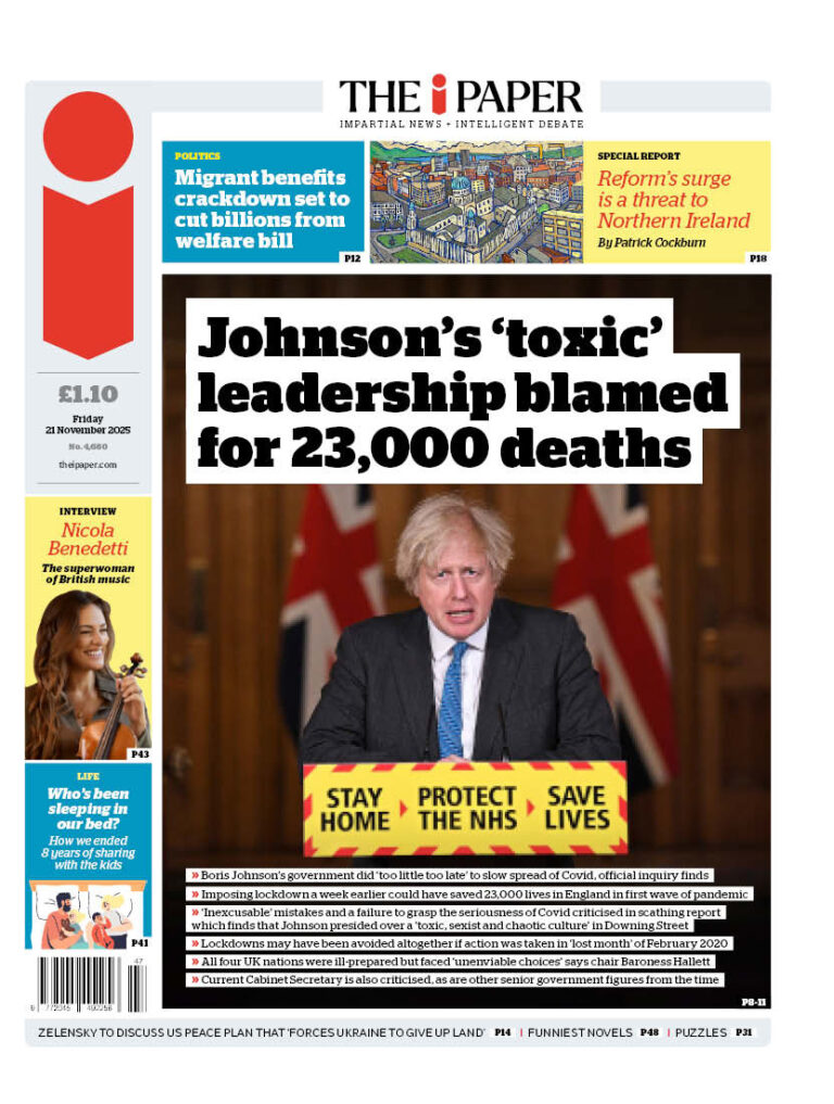 i Front Page 21st of November 2025 - Tomorrow's Papers Today!
