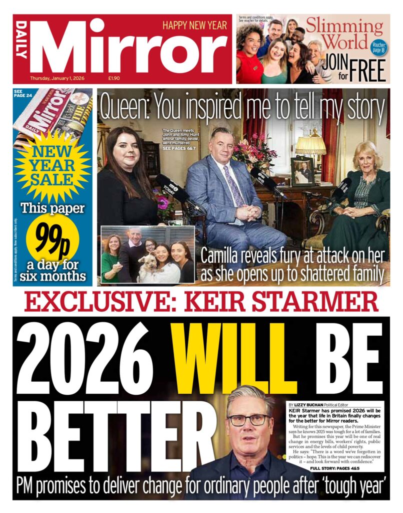 Daily Mirror Front Page 1st of January 2026 - Tomorrow's Papers Today!