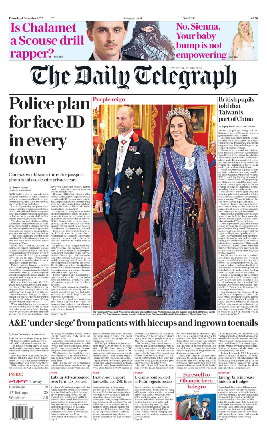 Daily Telegraph Front Page 4th of December 2025 - Tomorrow's Papers Today!