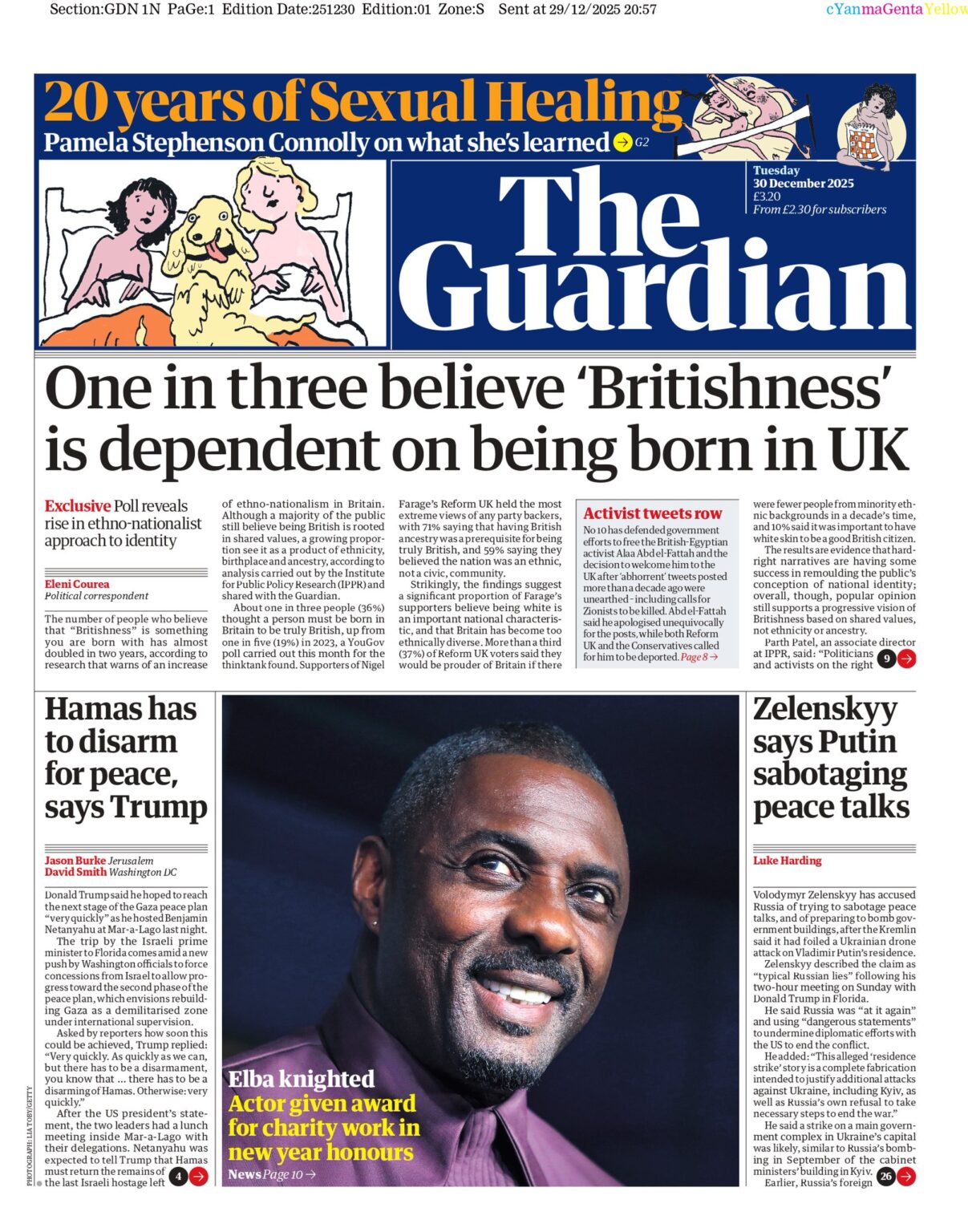 Guardian Front Page 30th of December 2025 - Tomorrow's Papers Today!