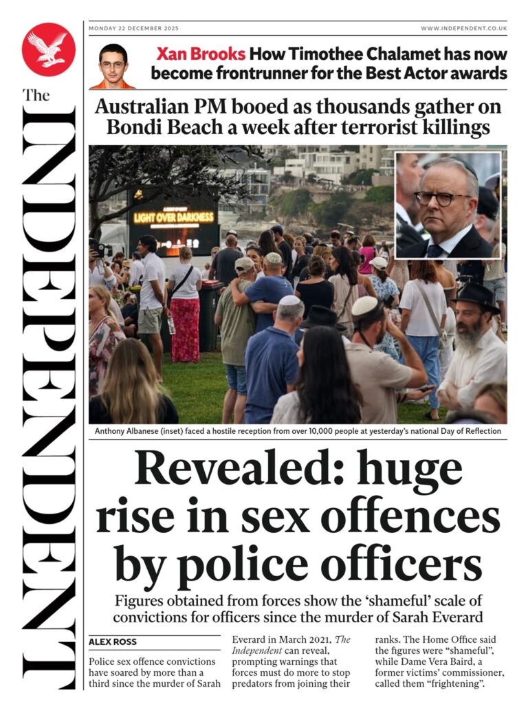 Independent Front Page 22nd of December 2025 - Tomorrow's Papers Today!