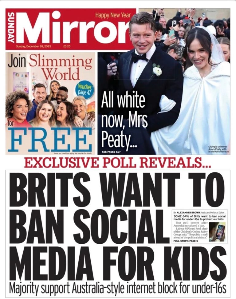 Sunday Mirror Front Page 28th of December 2025 - Tomorrow's Papers Today!