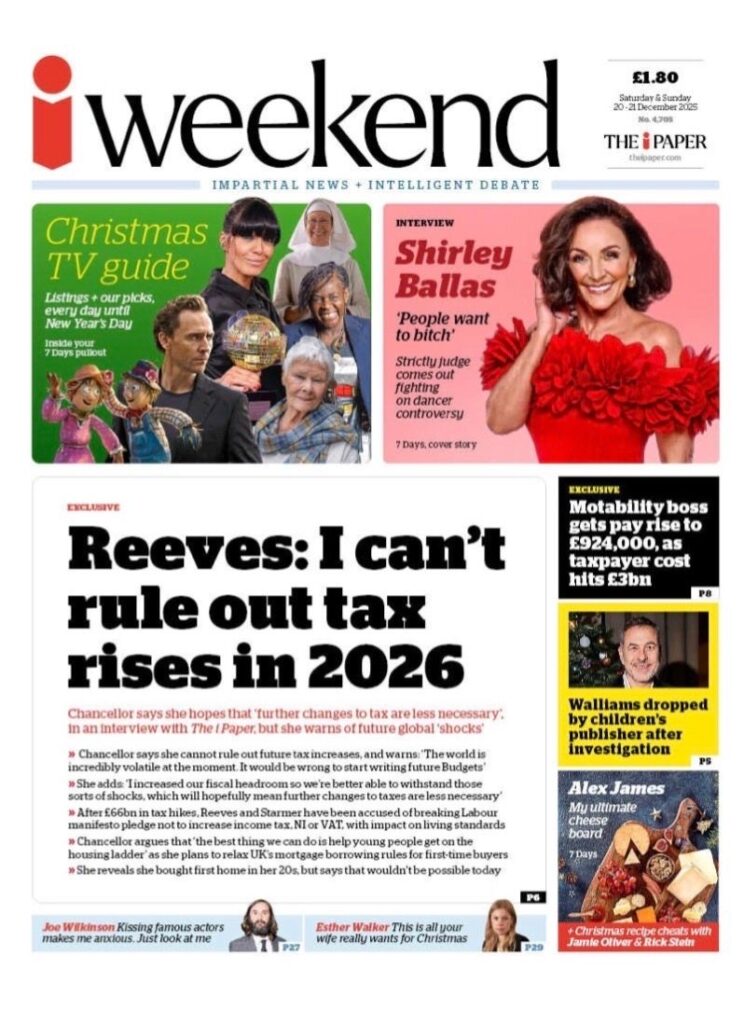 i Front Page 20th of December 2025 - Tomorrow's Papers Today!