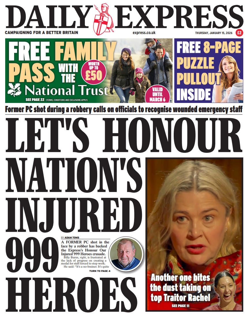 Daily Express Front Page 15th of January 2026 - Tomorrow's Papers Today!