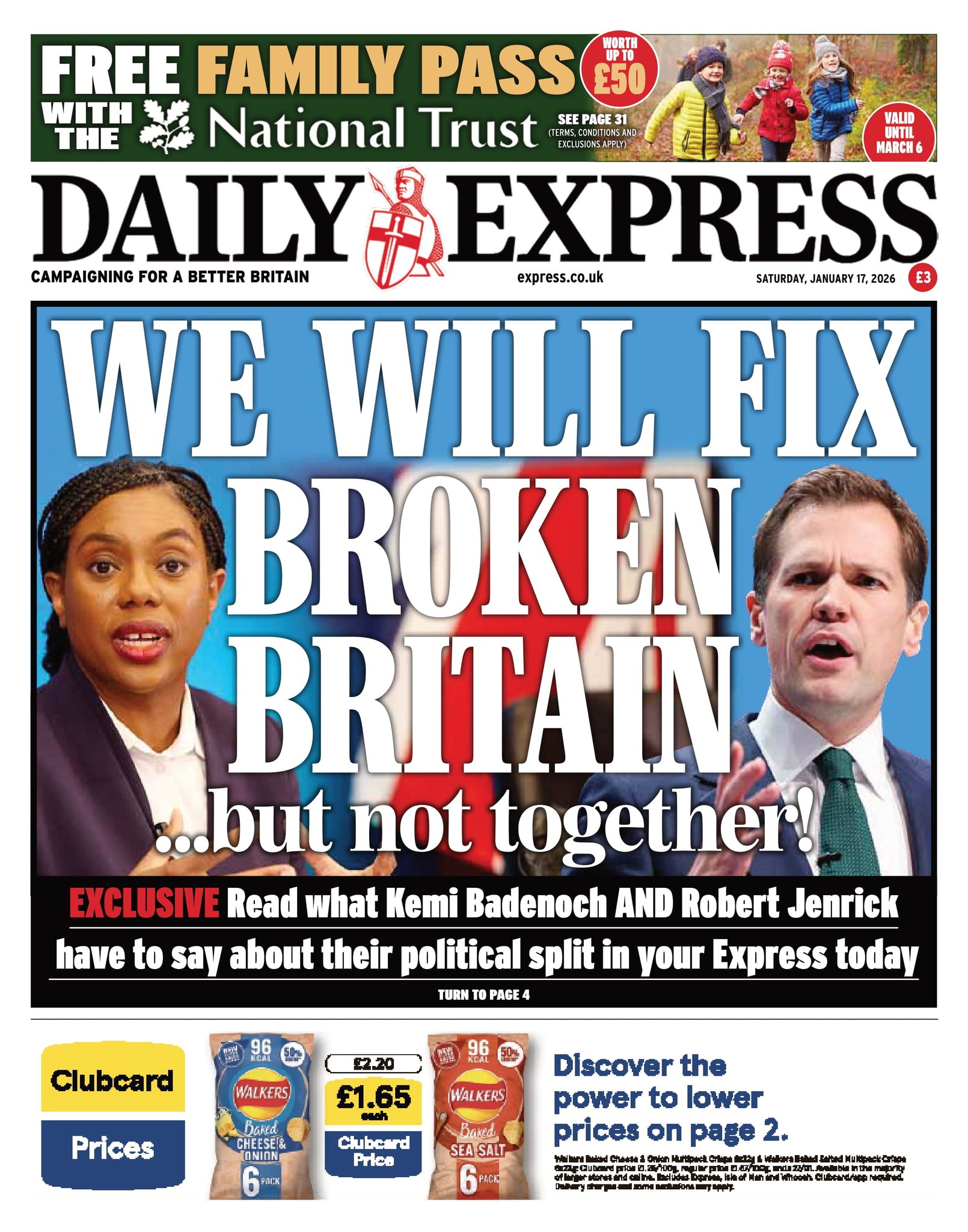Daily Express Front Page 18th of January 2026 - Tomorrow's Papers Today!