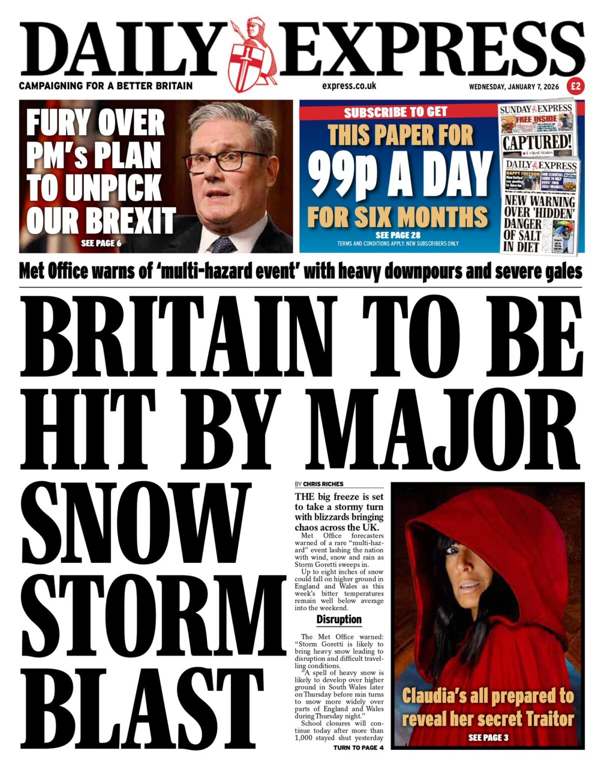 Daily Express Front Page 7th of January 2026 - Tomorrow's Papers Today!