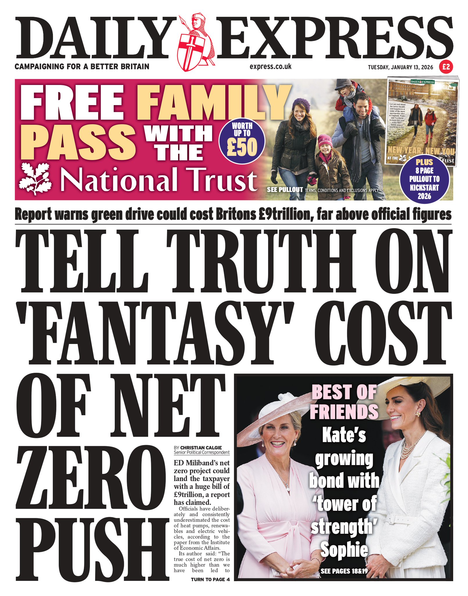 Daily Express Front Page 13th of January 2026 - Tomorrow's Papers Today!