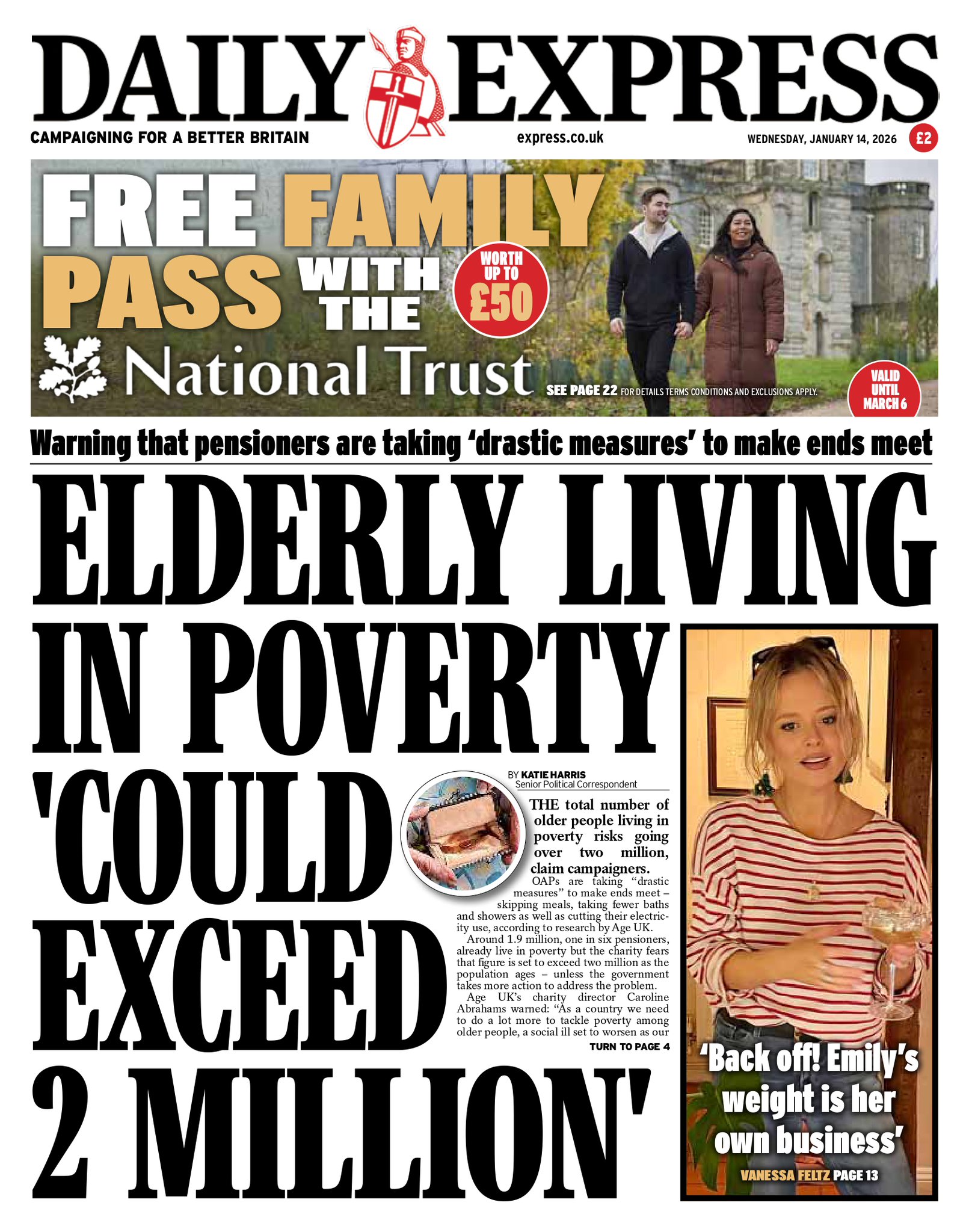 Daily Express Front Page 14th of January 2026 - Tomorrow's Papers Today!