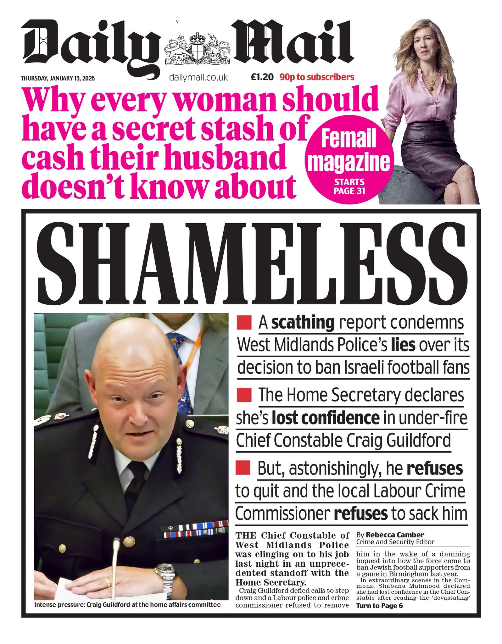 Daily Mail Front Page 16th of January 2026 - Tomorrow's Papers Today!