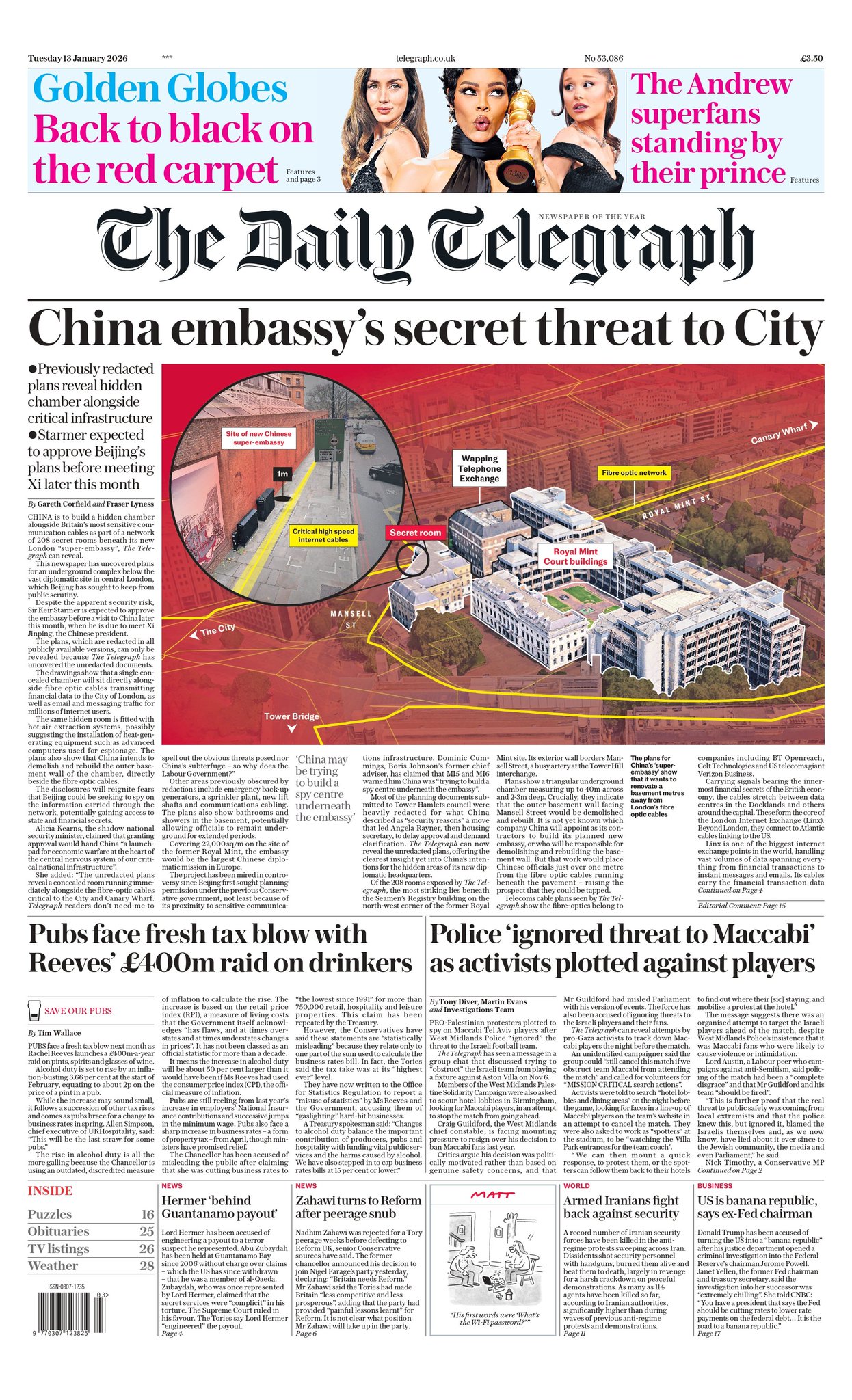 Daily Telegraph Front Page 13th of January 2026 - Tomorrow's Papers Today!