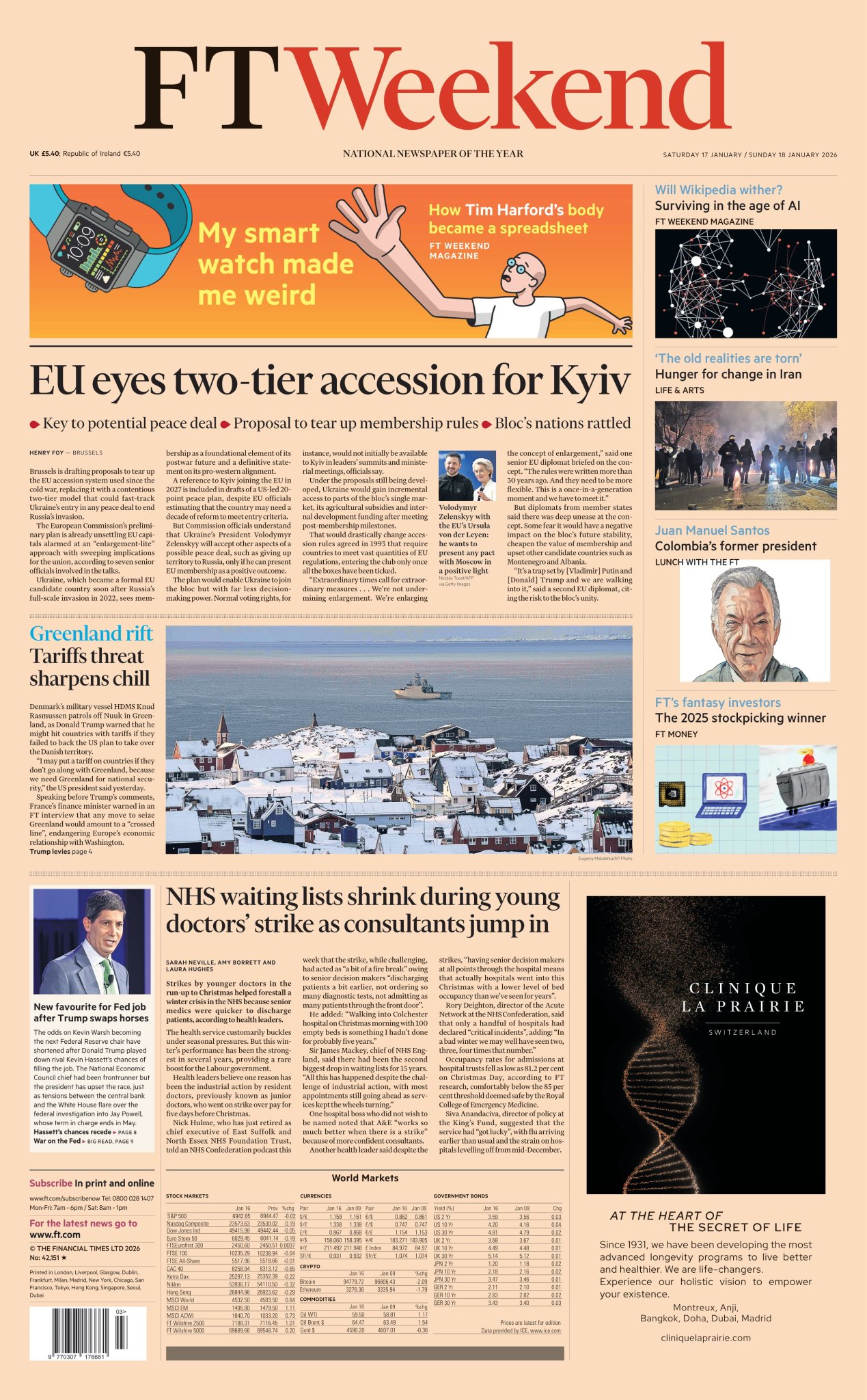 Financial Times Front Page 17th of January 2026 - Tomorrow's Papers Today!