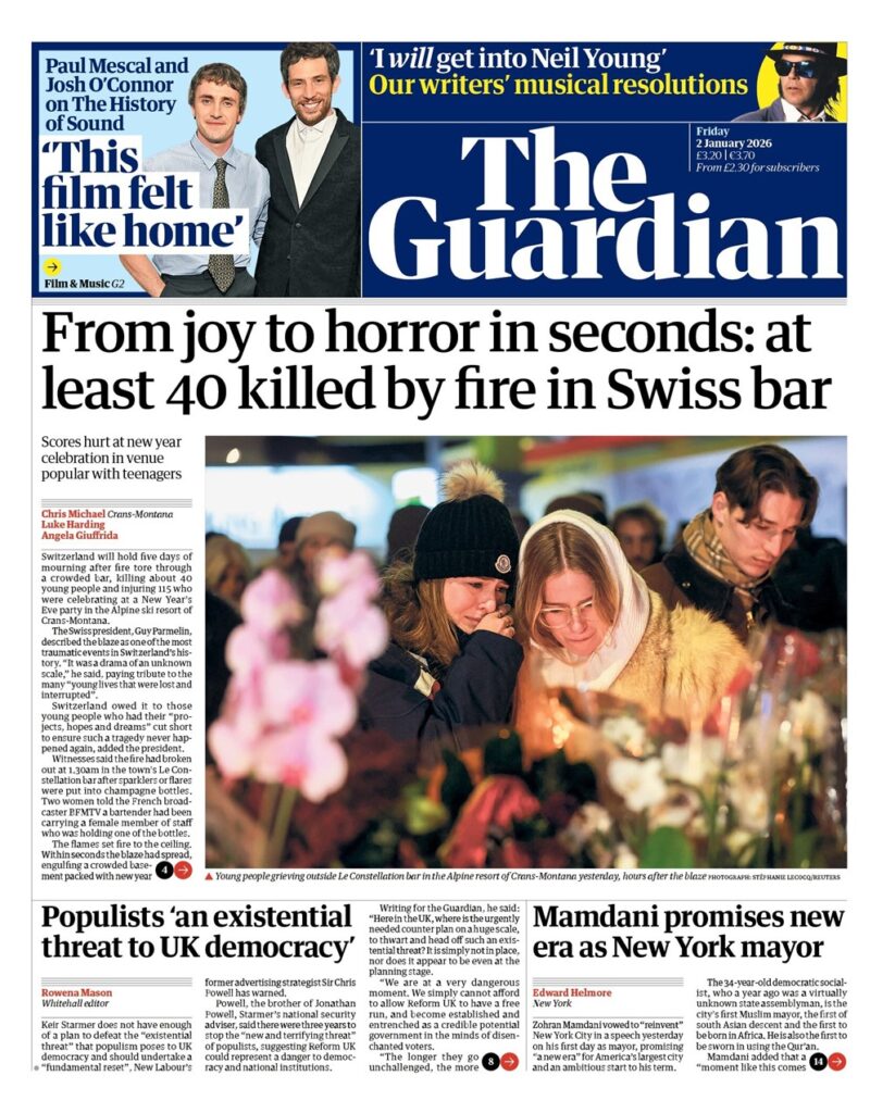 Guardian Front Page 2nd of January 2026 - Tomorrow's Papers Today!
