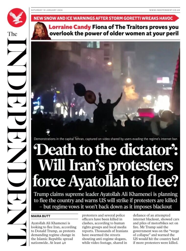 Independent Front Page 10th of January 2026 - Tomorrow's Papers Today!