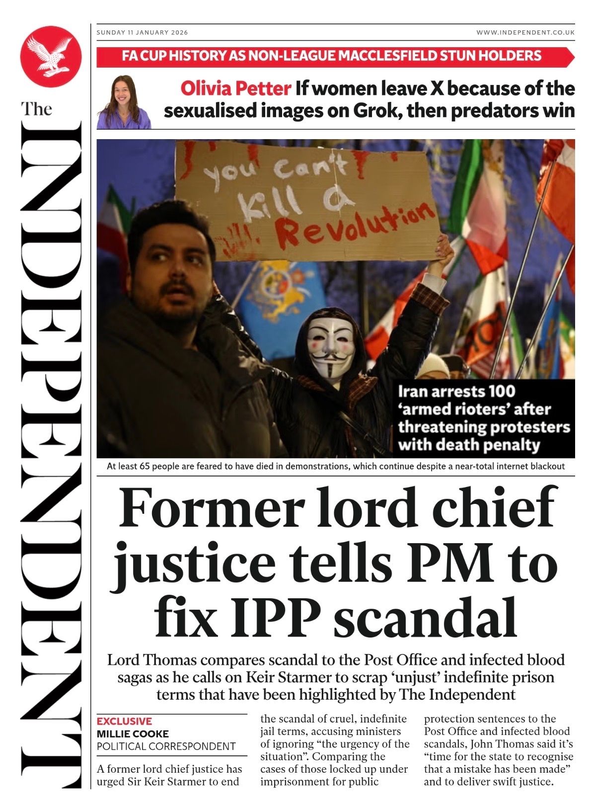 Independent Front Page 11th of January 2026 - Tomorrow's Papers Today!