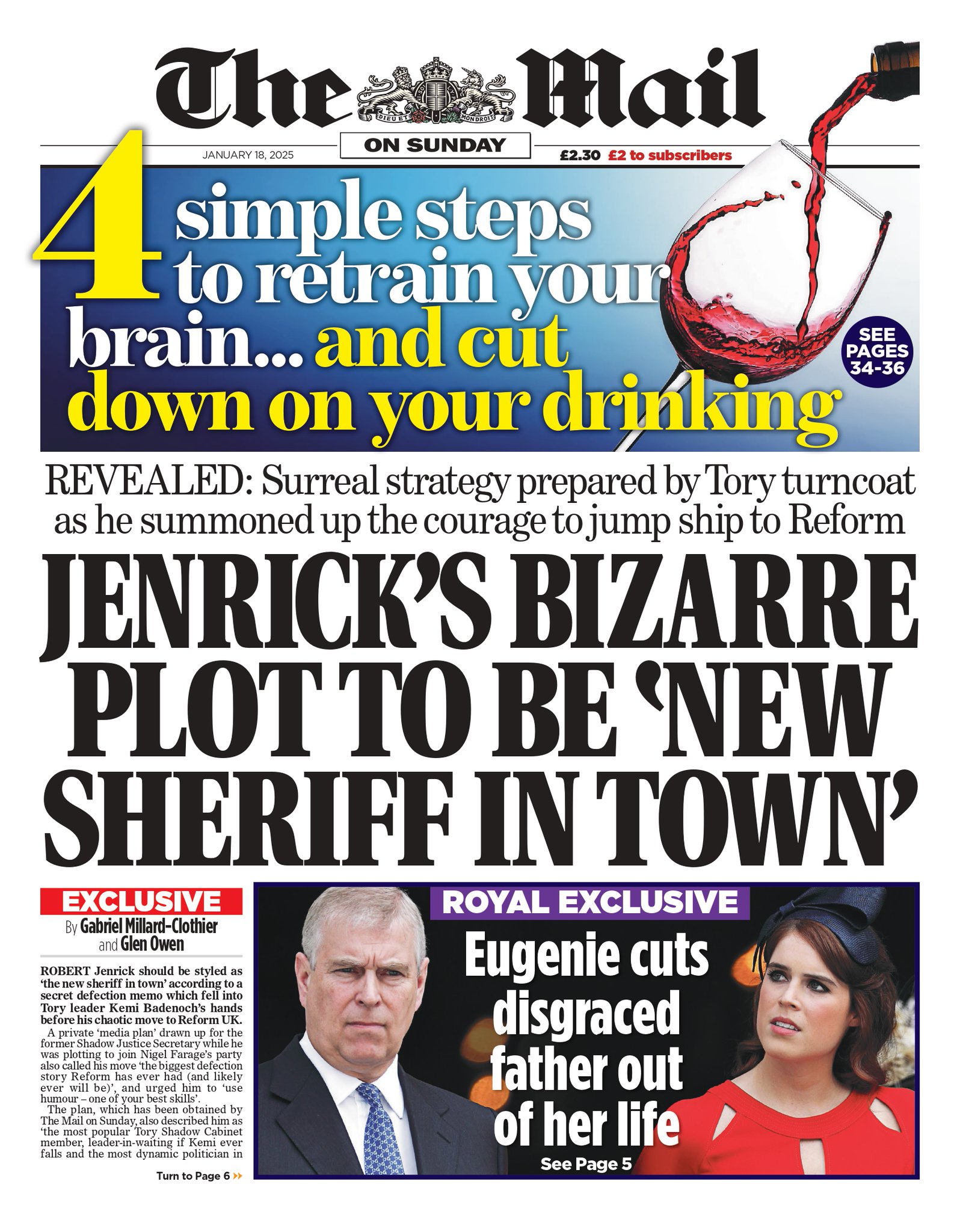Mail on Sunday Front Page 18th of January 2026 - Tomorrow's Papers Today!