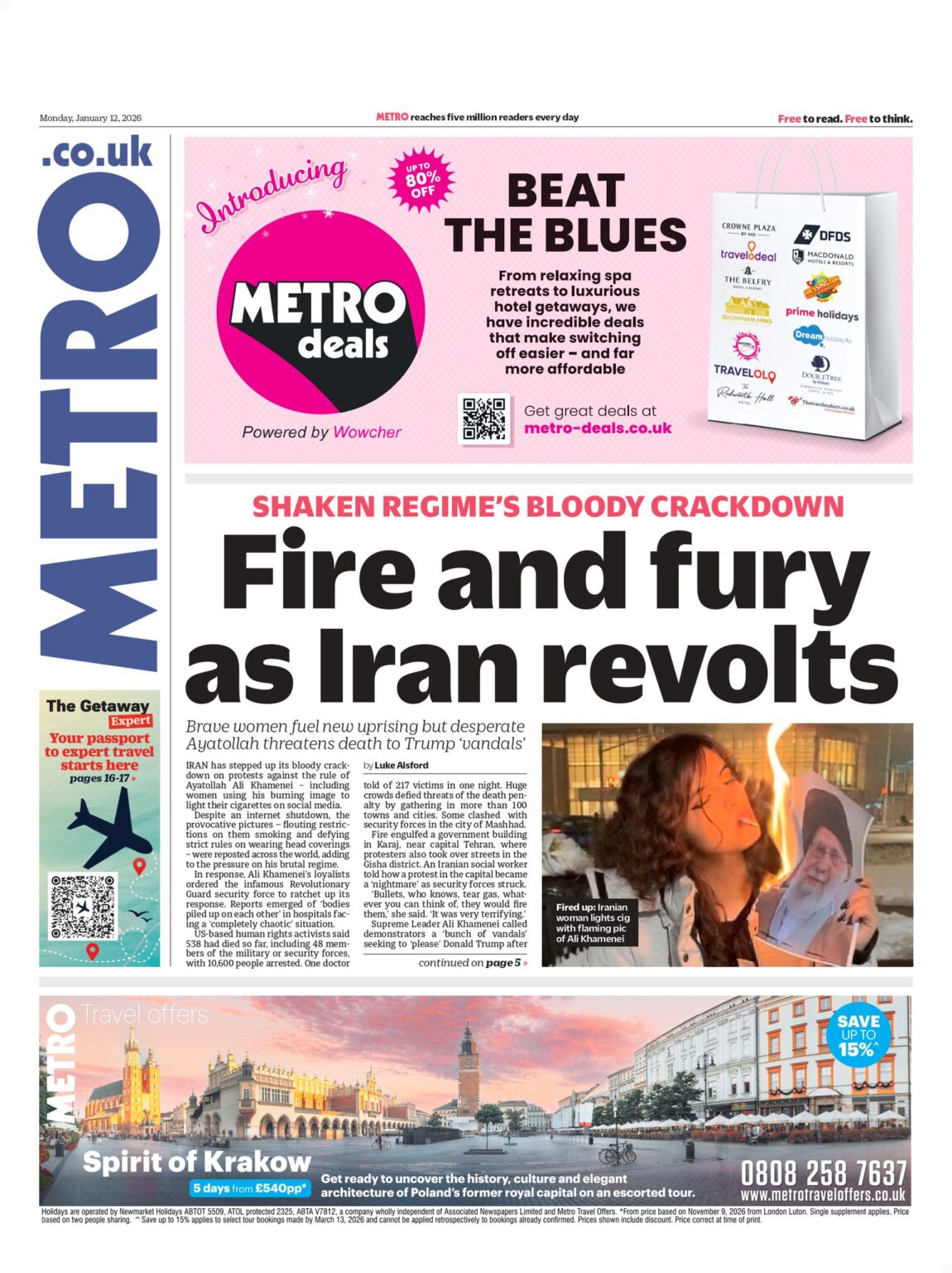 Metro Front Page 12th of January 2026 - Tomorrow's Papers Today!