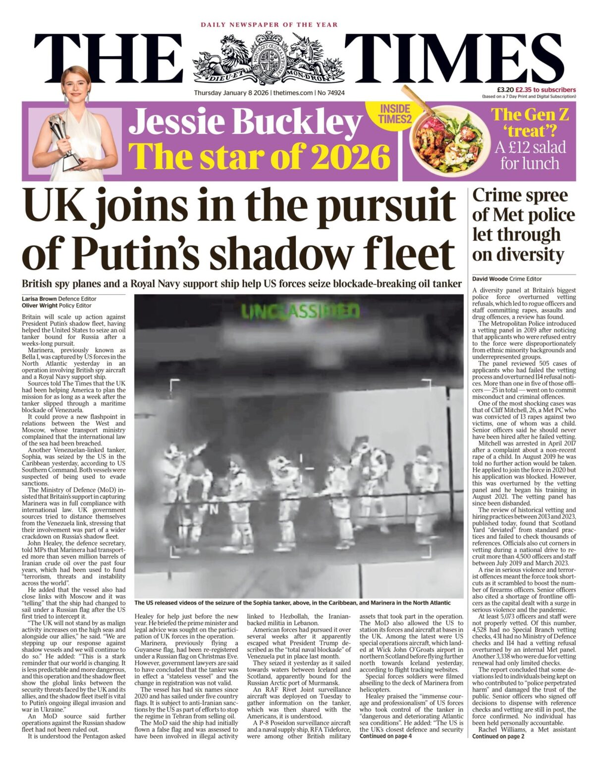 Times Front Page 8th of January 2026 - Tomorrow's Papers Today!